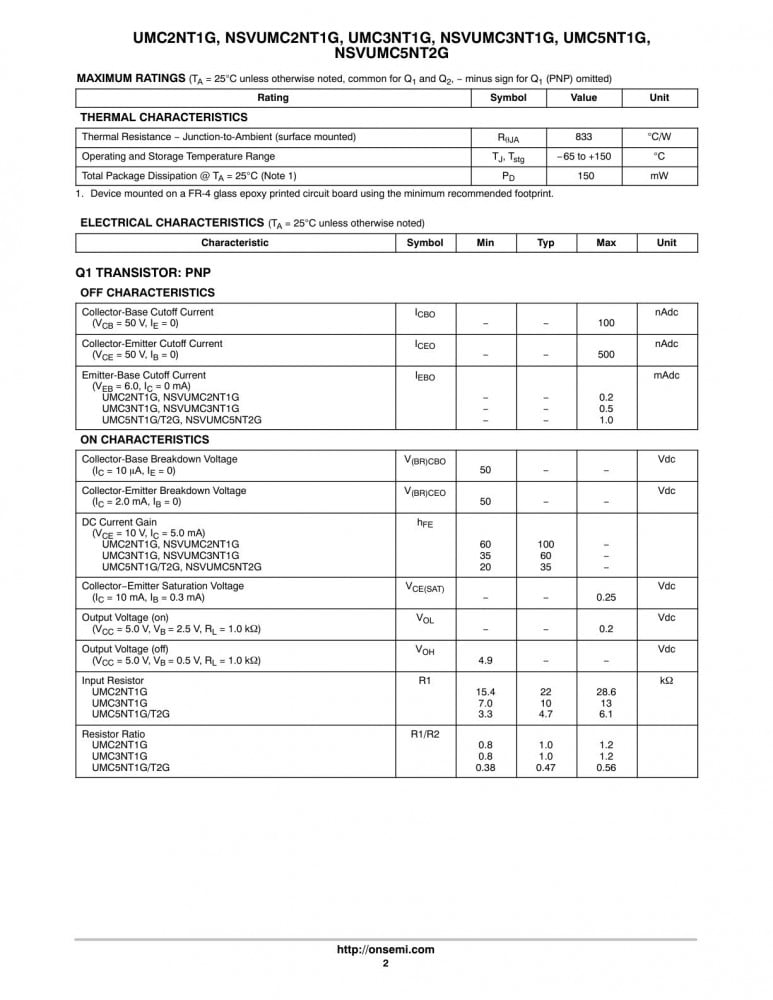 UMC5NT2G datasheet page 2