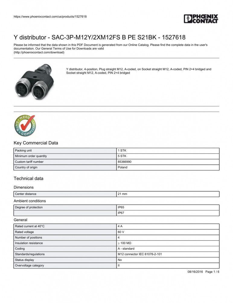 Phoenix Contact 1527618 technical document page 1