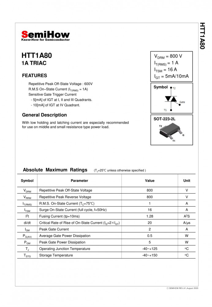 HTT1A80 technical document, page 1