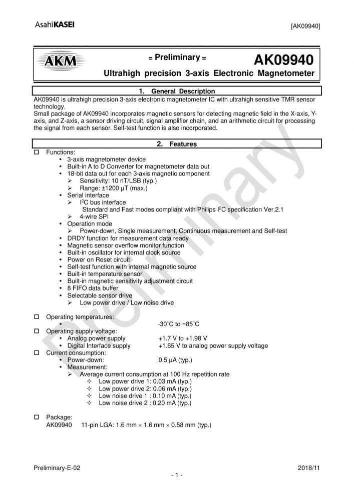 AK09940 datasheet page 1