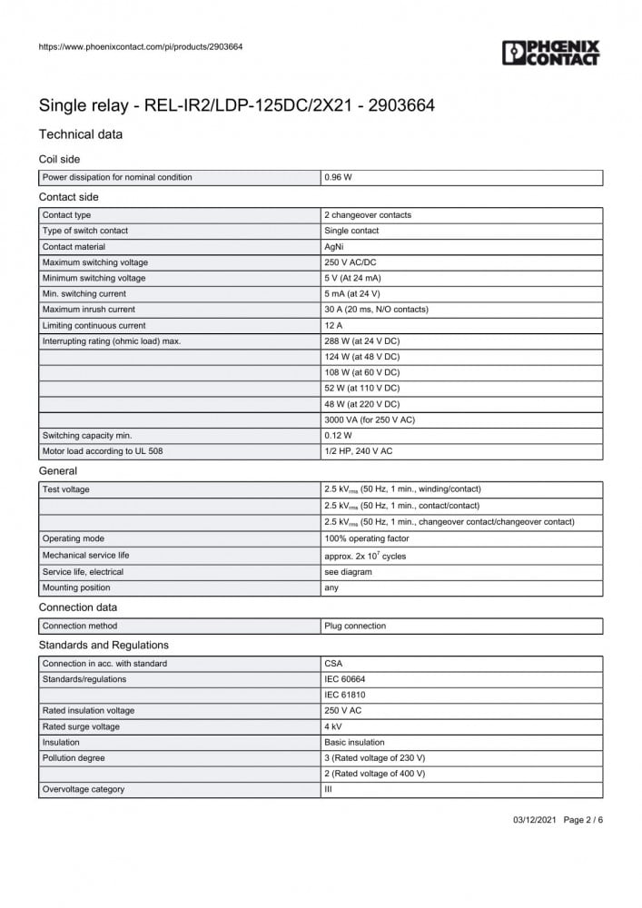 Phoenix Contact 2903664 technical document page 2