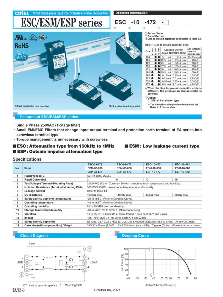 COSEL ESP series product specification page