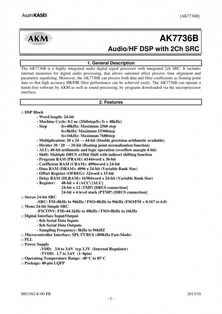 AK7736B datasheet page 1