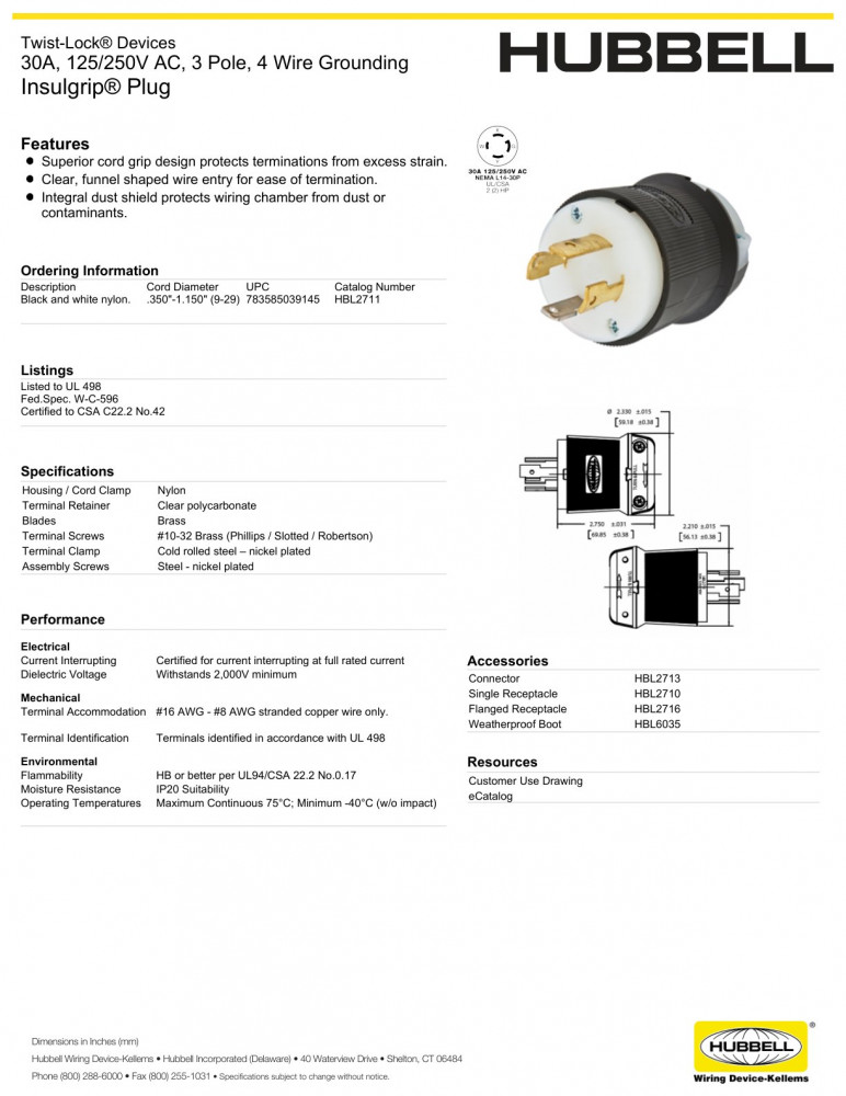HBL2711 product technical document preview