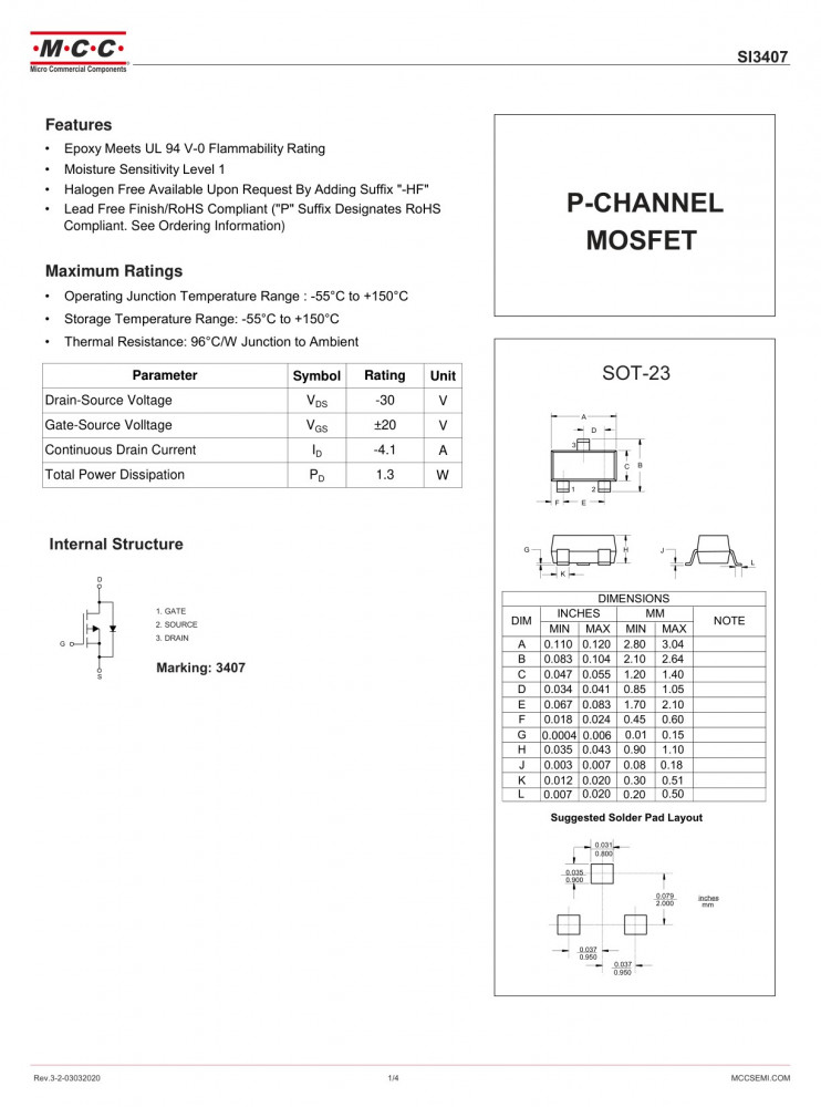 SI3407-TP datasheet page 1