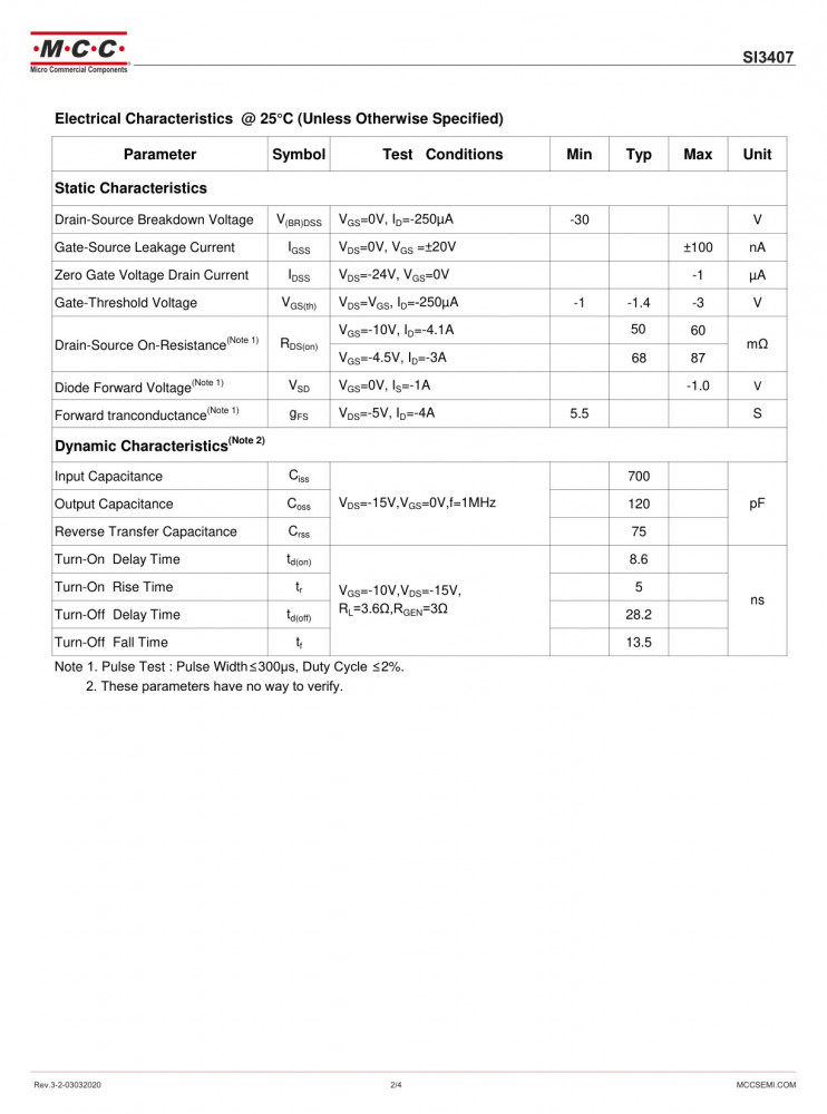 SI3407-TP datasheet page 2