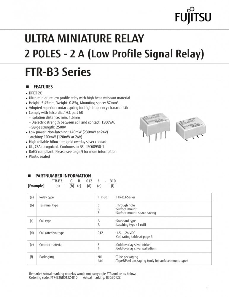 FTR-B3 datasheet page 1