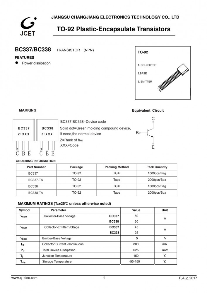 BC337 datasheet page 1