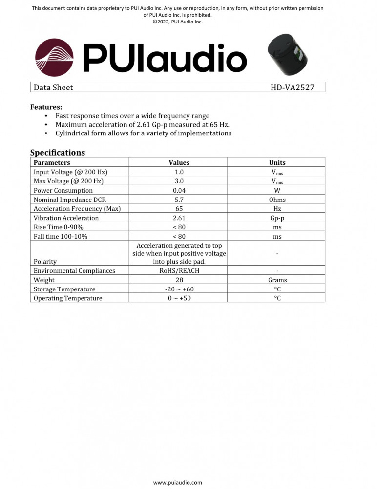 HD-VA2527 datasheet page 1