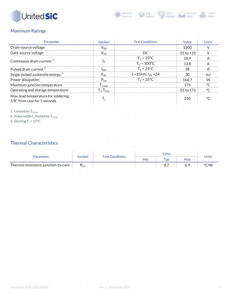 UJ3C120150K3S datasheet page 2