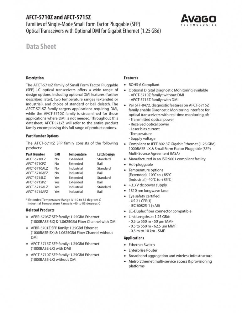 AFCT-5710APZ datasheet page 1