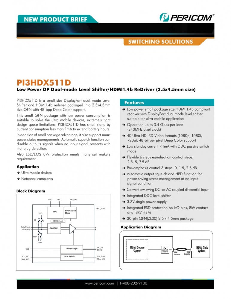 PI3HDX511DZLEX technical document preview