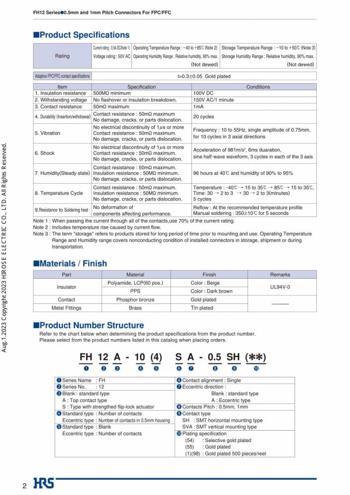HRS FH12 datasheet page 2