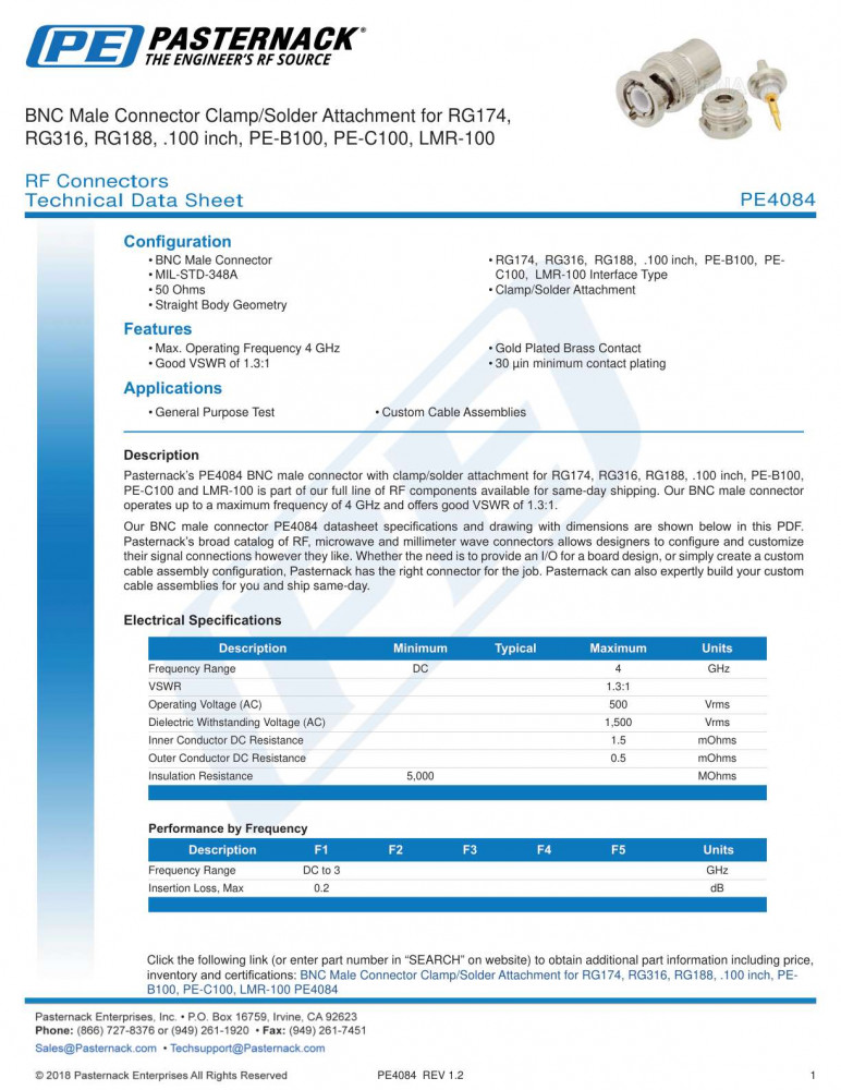 PE4084 technical datasheet page 1