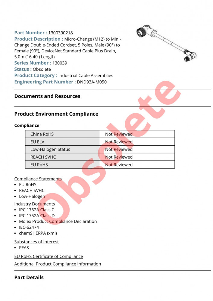 Technical document page 1 for Molex 1300390218