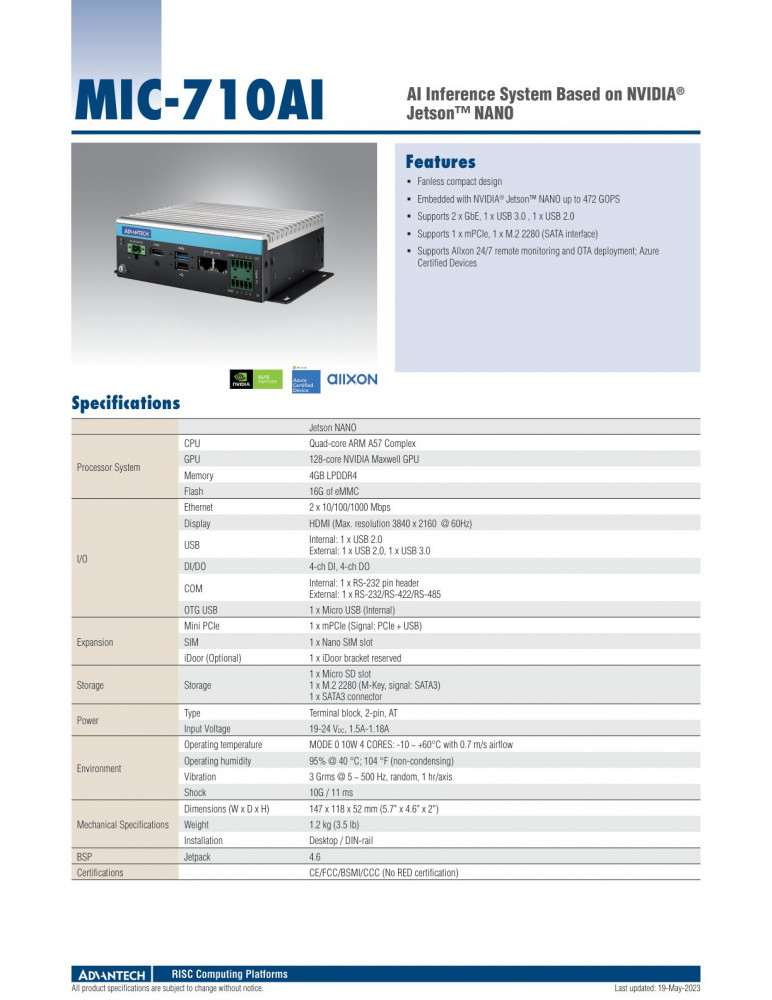 MIC-710AI product document image, page 1