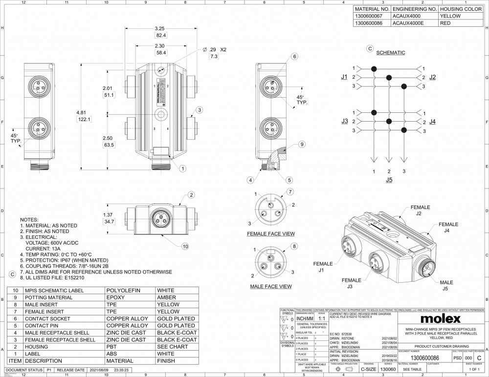 Product drawing page 1 for Mini-Change MPIS connector assembly