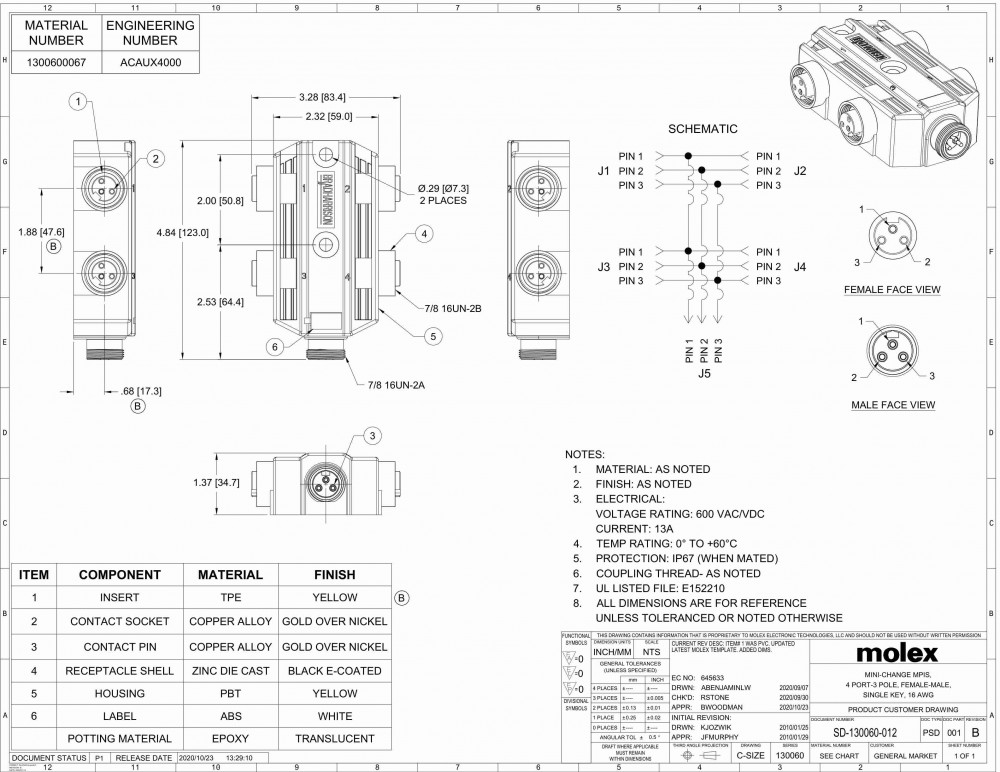 Product drawing page 2 for Mini-Change MPIS connector assembly