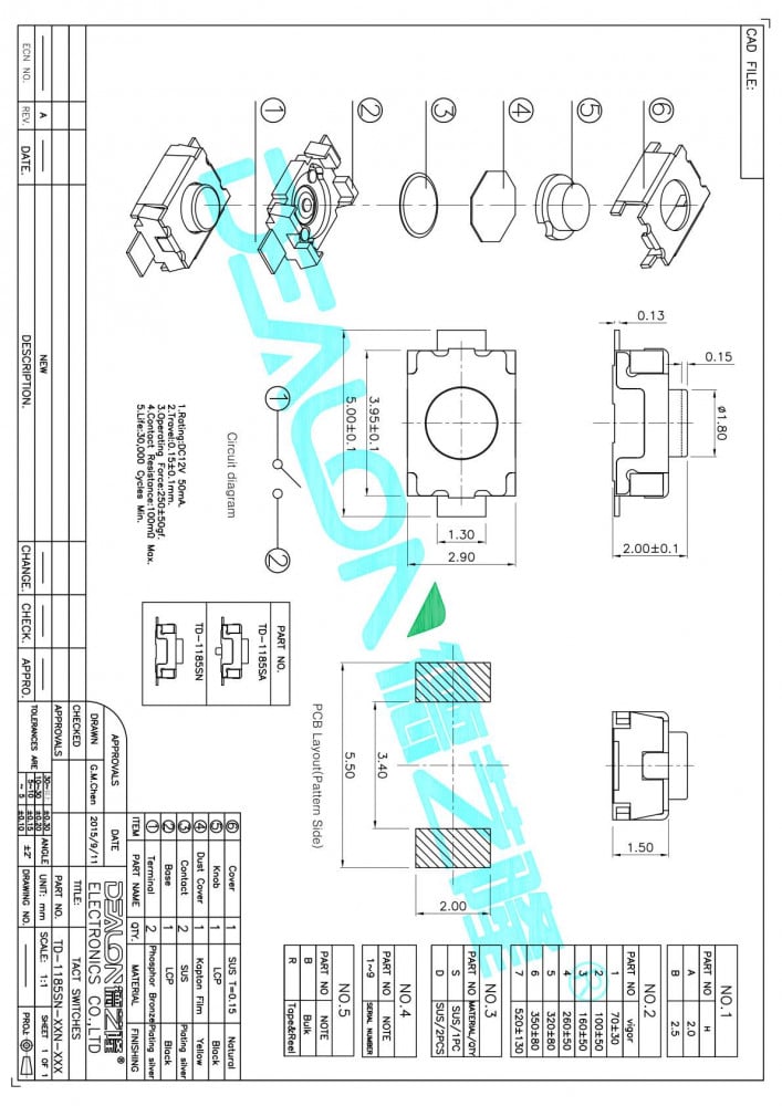 DEALON tact switch drawing page