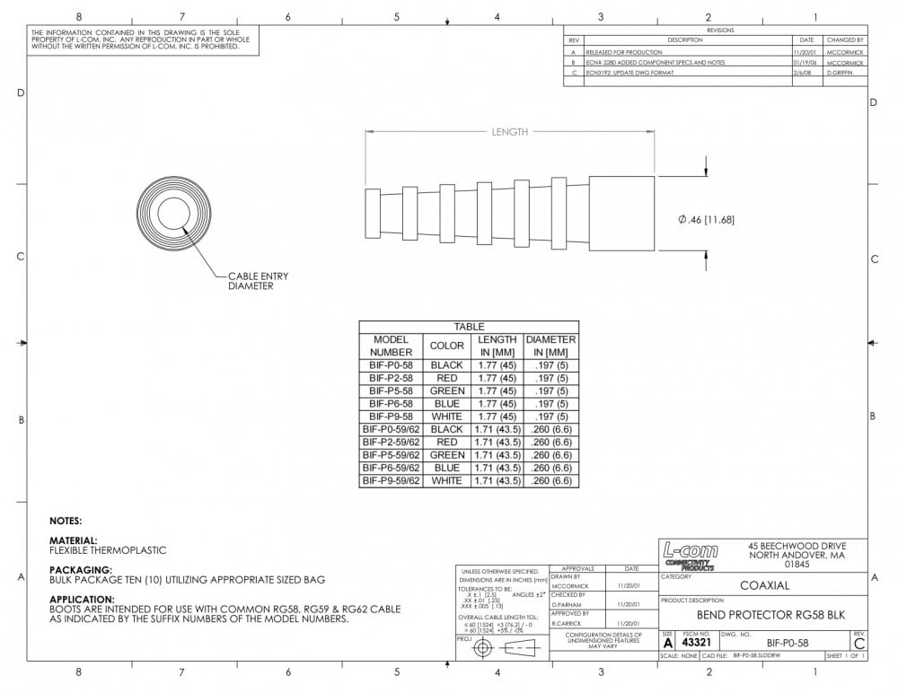 L-com BIF-P5-58 technical document page