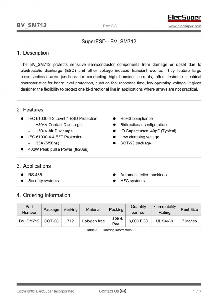 BV_SM712 datasheet page 1