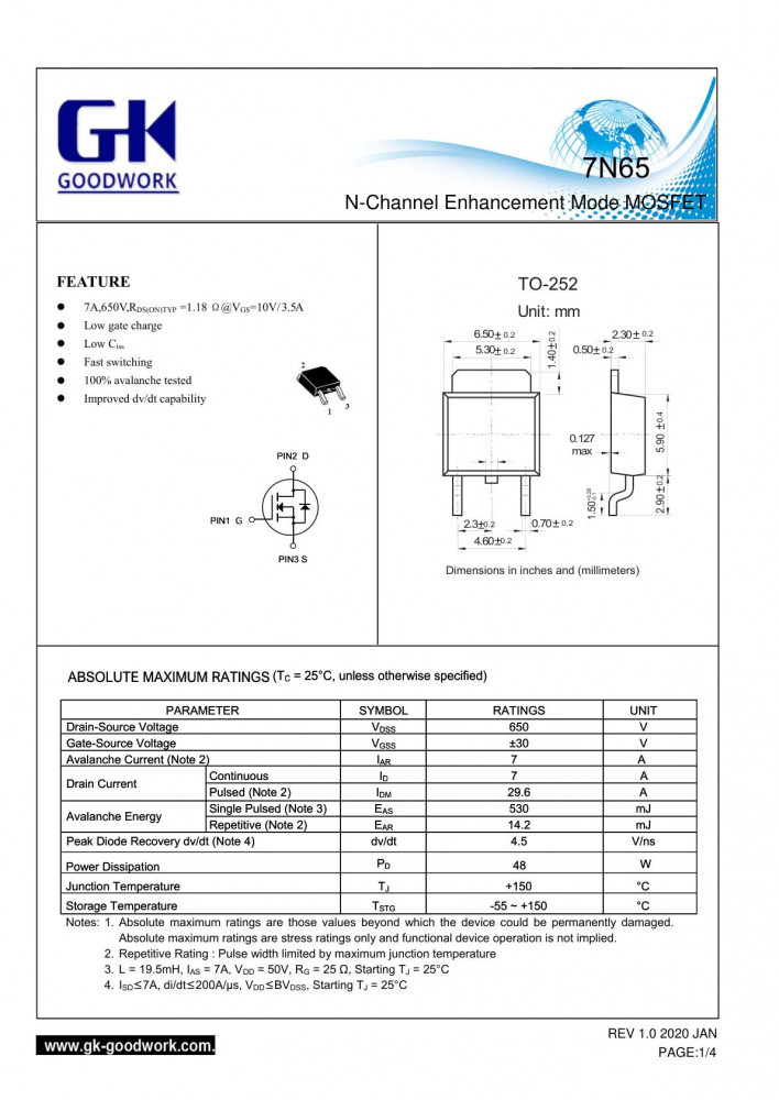 GOODWORK 7N65 datasheet page 1