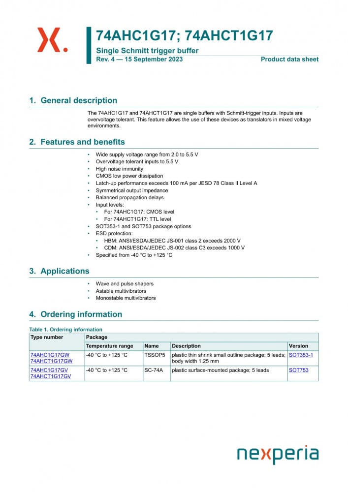 74AHCT1G17GWH datasheet page 1