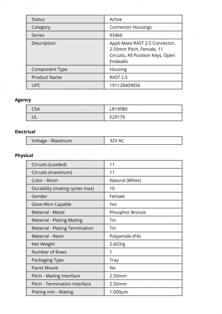 Technical document page 2 for MOLEX 934664001