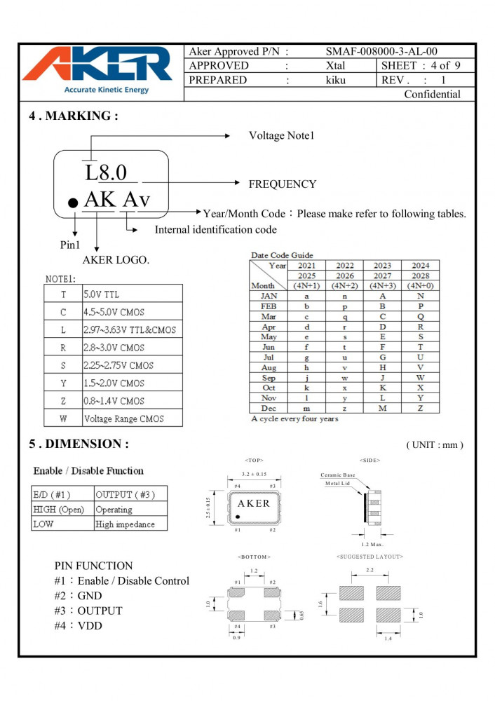 SMAF-008000-3-AL-00 dimensions and pin function