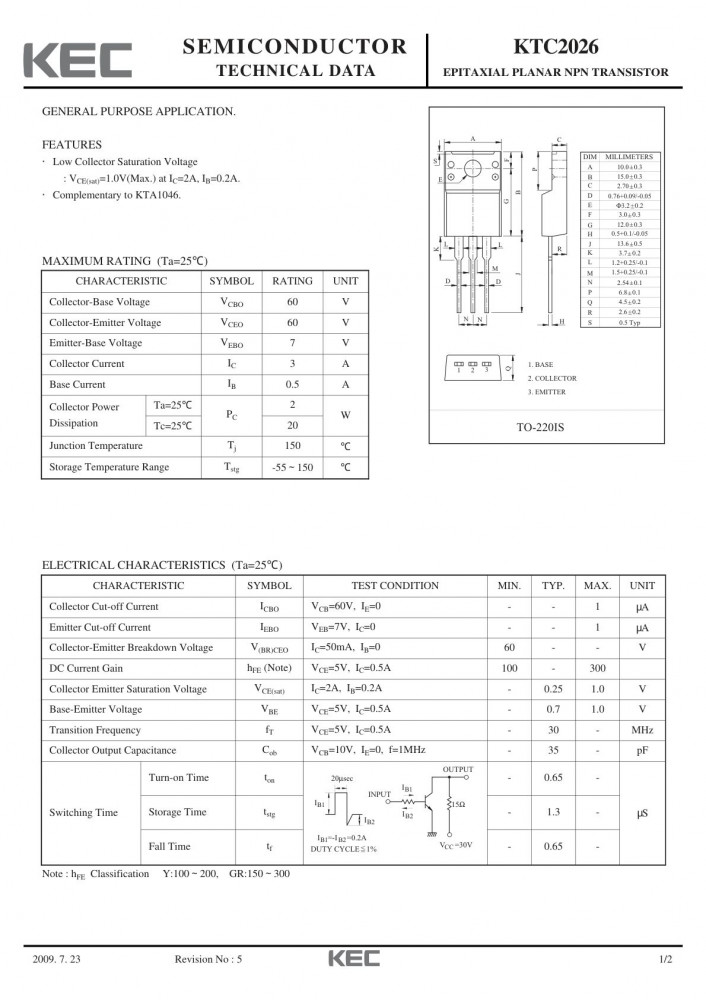 KTC2026-Y-U/PF datasheet page 1