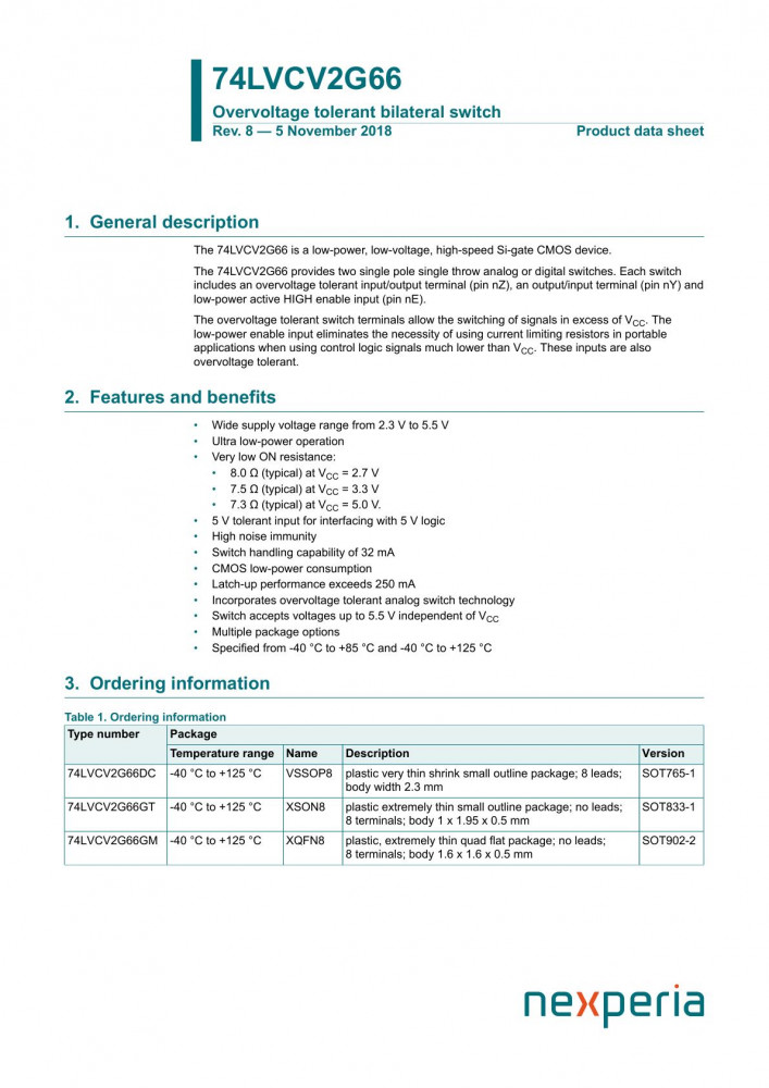 74LVCV2G66GM,125 technical document page 1
