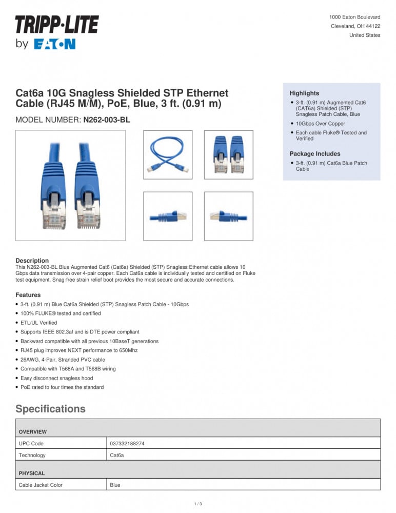 N262-003-BL technical document page 1