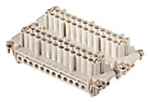 Heavy-Duty Screw Terminal Insert, Female, 24-Pole, 16A, Numbered 1-24, with Wire Protection, Silver (Ag) Plated Contacts, Size 24B «104x27»