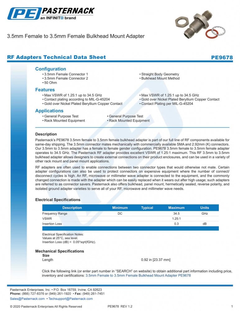 PE9678 technical datasheet page 1