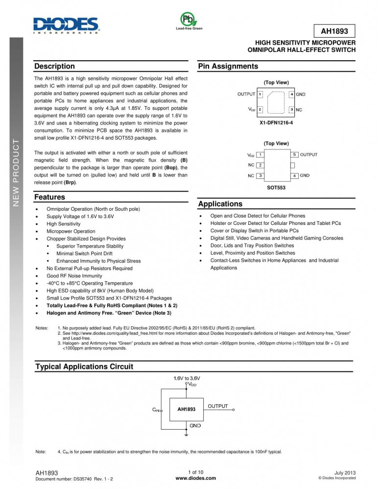 AH1893 datasheet page 1
