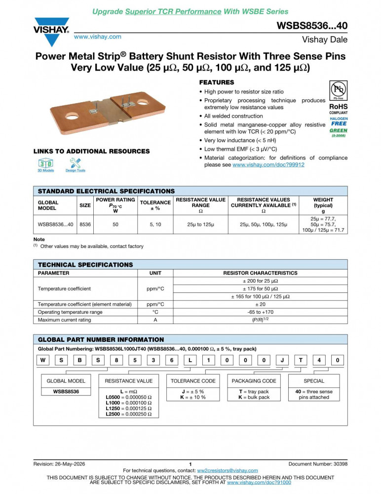 WSBS8536 datasheet page 1