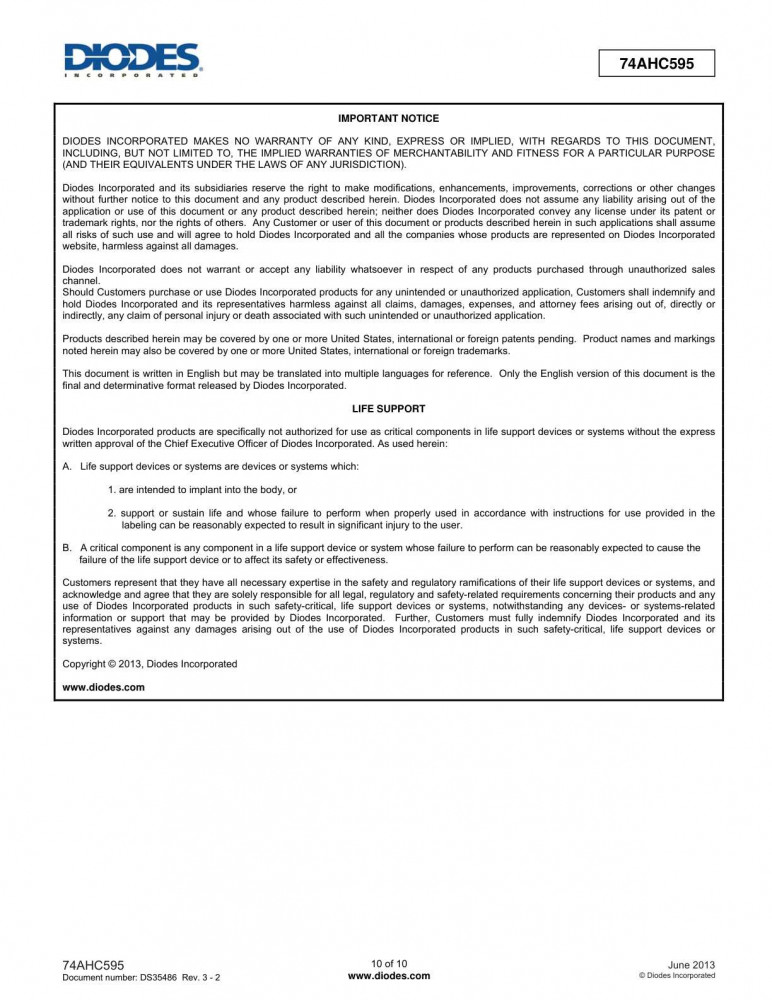74AHC595S16-13 datasheet page 10