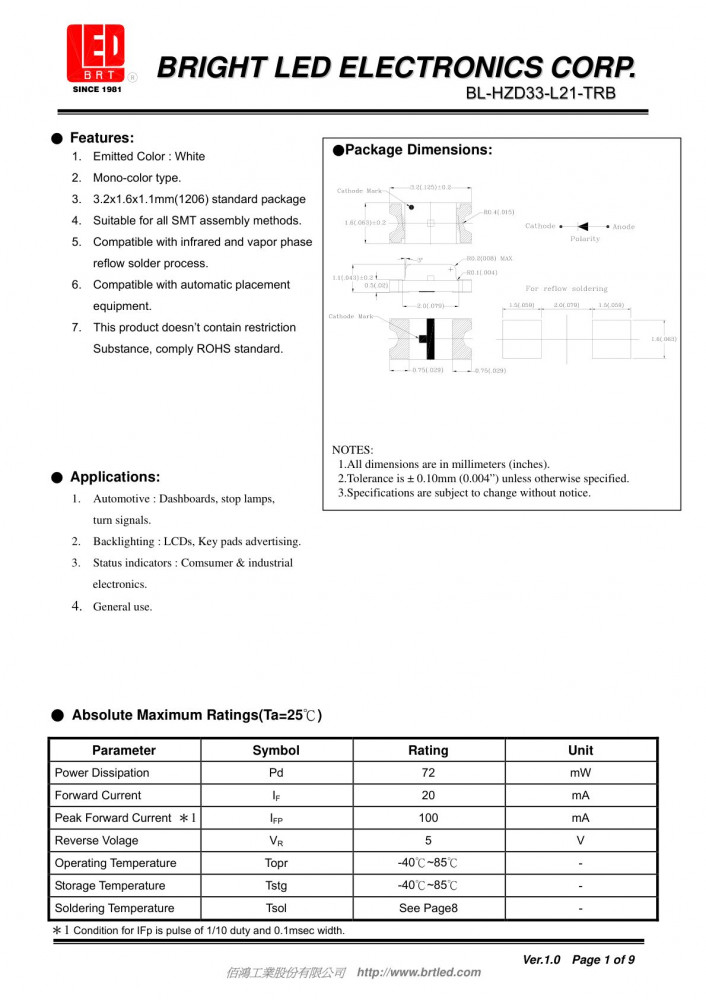 BL-HZD33-L21-TRB datasheet page 2