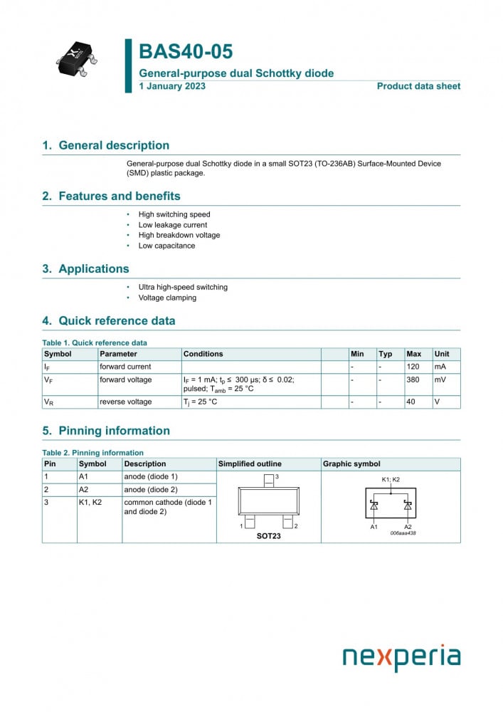 BAS40-05 datasheet page 1