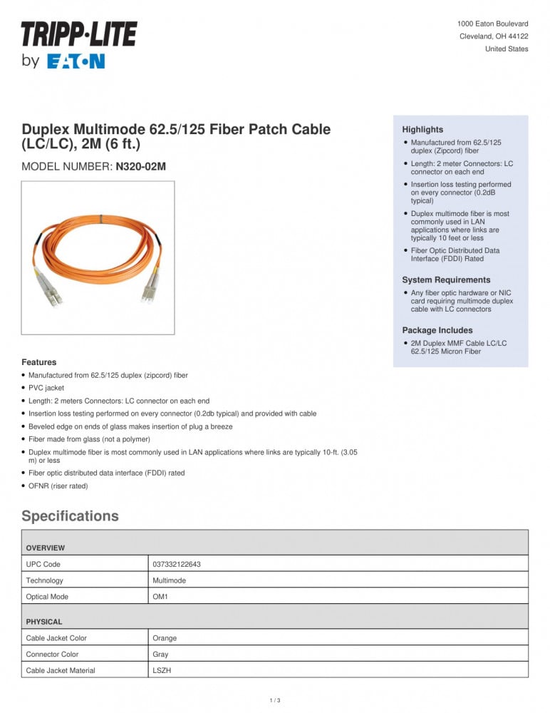 EATON N320-02M technical document page 1