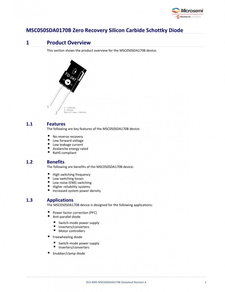 MSC050SDA170B datasheet page 1