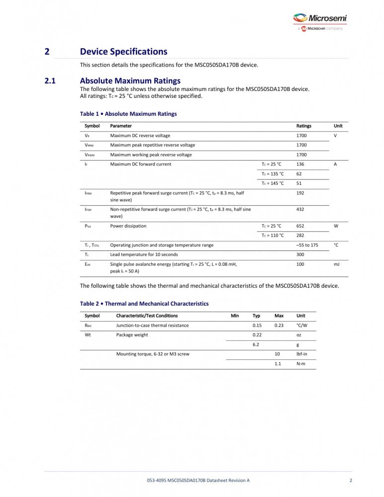 MSC050SDA170B datasheet page 2