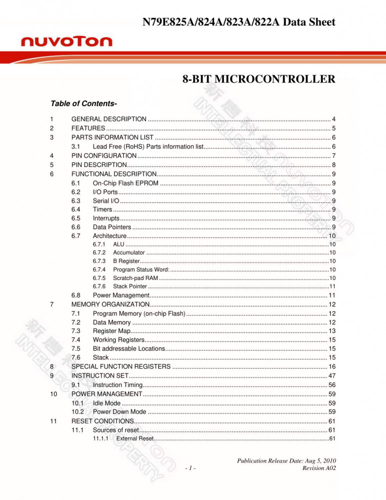N79E822ADG datasheet page 1
