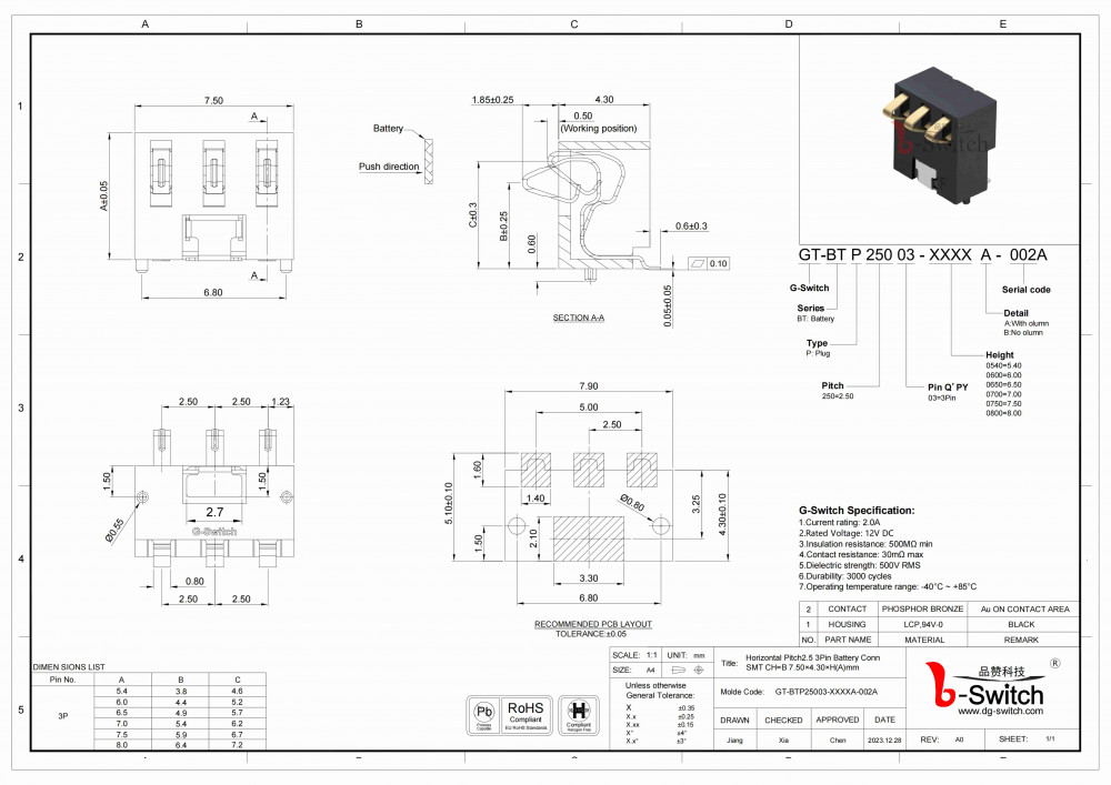 GT-BTP25003-0700A-002A technical document page