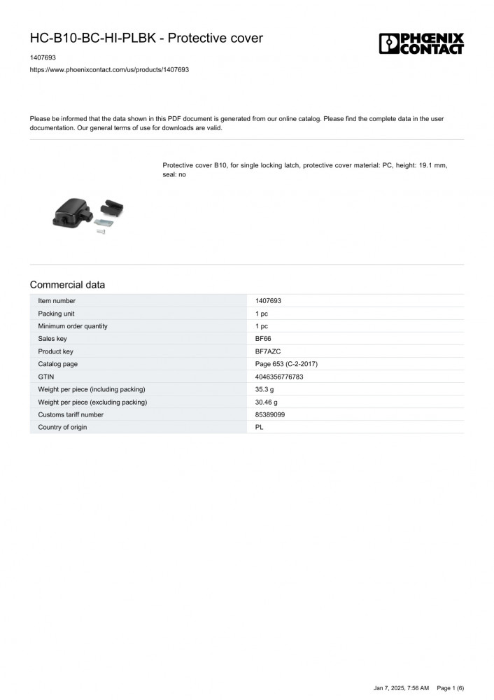 Phoenix Contact 1407693 technical document page 1