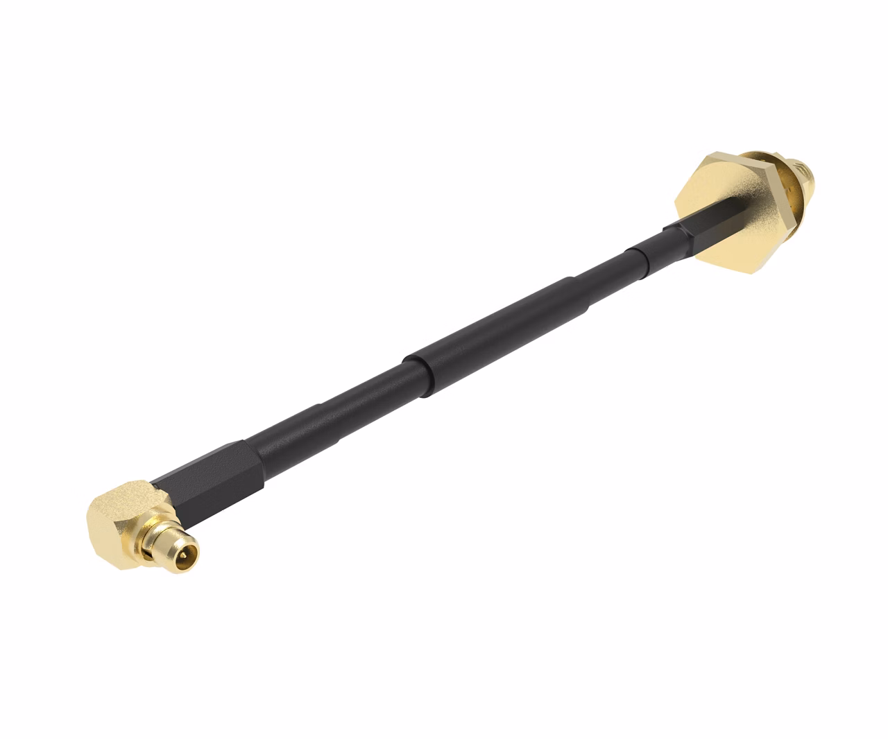 MMCX PoC Right-Angle Plug to MMCX PoC Right-Angle Plug on RG-178 Cable, 80.00mm Length, 50 Ohms