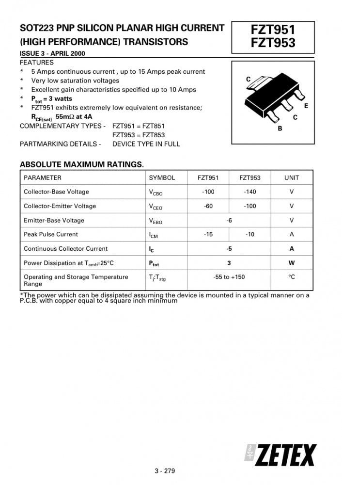 FZT951TA datasheet page 1