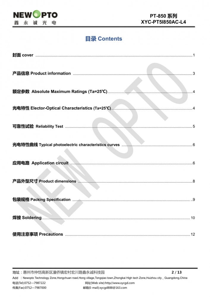 XYC-PT5I850AC-L4 datasheet page 2