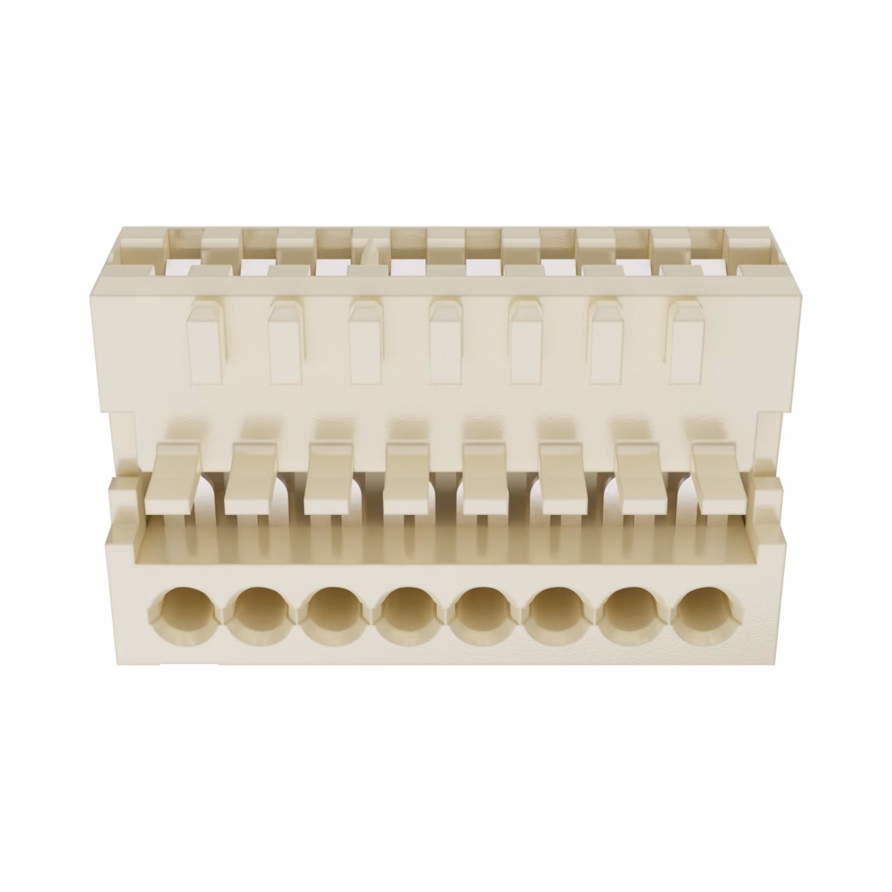 Appli-Mate RAST 2.5 Connector, 2.50mm Pitch, Female, 8 Circuits, Positions A and I Removed, Polarizing Rib Between 3/4, Locking Pips, Slotted Endwalls, Tin Plating for sale