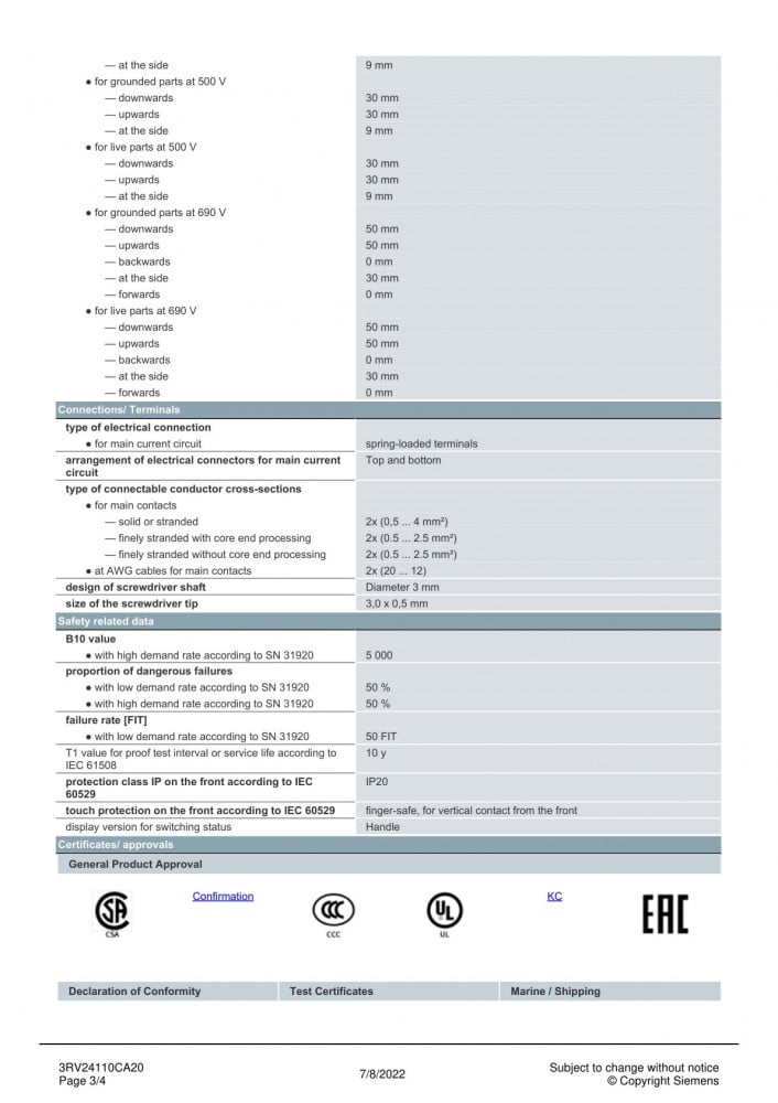 3RV24110CA20 datasheet page 3